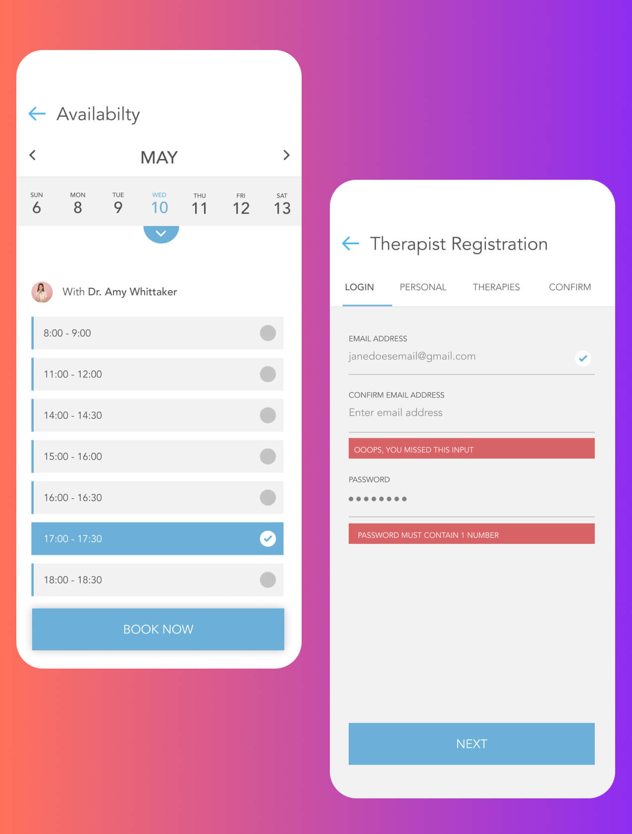 Therapy app design ui ux